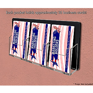 Marketing Holders Wall Business Card Holder with Hanging Hardware for 2" x 3.5" Vertical Appointment Gift or Reward Cards Schools Colleges Universities Retail Stores 3 Slot Clear on Black Acrylic