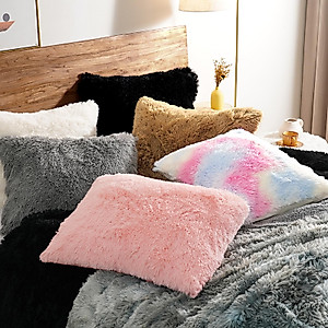 PHF Shaggy Fluffy Faux Fur Duvet Cover Set King Size,Luxury Warm Plush Comforter Cover for Winter Fall,3PCS Soft Lightweight Velvet Cozy Bedding Set with Furry Pillowcases,Aesthetic Room Decor,Cream