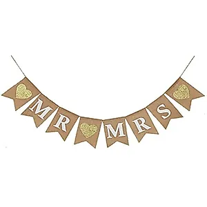 Shimmer Anna Shine Mr and Mrs Burlap Banner for Wedding Party Decorations
