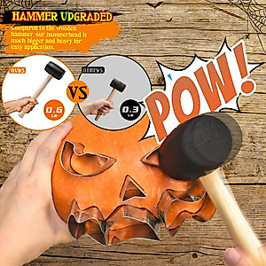 Pumpkin Carving Kit for Kids, 22 PSC Stainless Steel Pumpkin Carving Tools with Hammer and 2 Carving Knives, DIY Halloween Pumpkin Shape