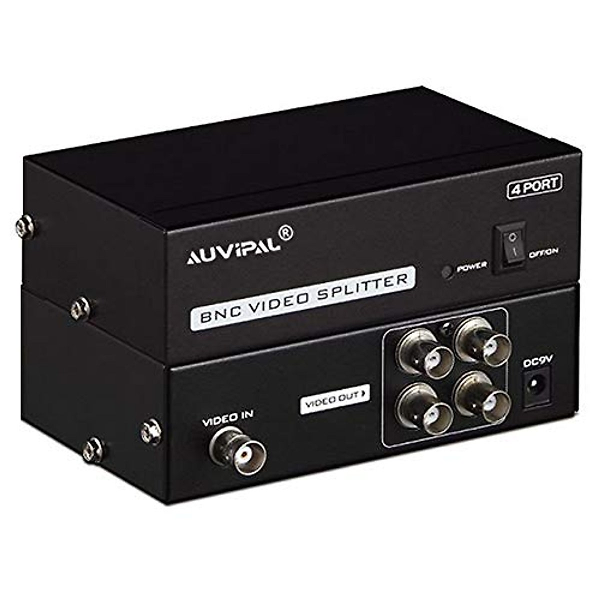 AuviPal 4-Port (1 Input 4 Output) BNC Video Splitter Box Coaxial Distributor Amplifier for Video Monitoring System CCTV Security Camera