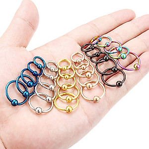 Dyknasz 30Pcs Stainless Steel Earrings Hoop Rings for Women Men Nose Lip Tragus Helix Ear Septum Nipple Belly Captive Bead Rings Body Piercing Jewelry 14G Silver-Tone Rose Gold Black 8mm 10mm 12mm
