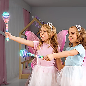 ArtCreativity Light Up Princess Wands for Kids (Set of 2) - Pink and Blue Fairy Wands with Spinning LEDs, Batteries Included - Light Up Wands for Girls and Boys, Perfect Pretend Play Toys