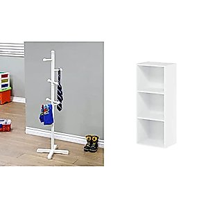 Frenchi Home Furnishing Freestanding Kid's Coat Rack & Furinno Luder Bookcase/Book/Storage, 3-Tier, White