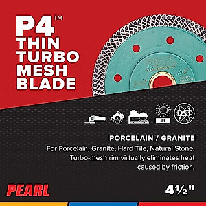 Pearl Abrasive P4 DIA45TT Turbo Mesh Blade for Porcelain and Granite 4-1/2 x .048 x 7/8, 20mm, 5/8