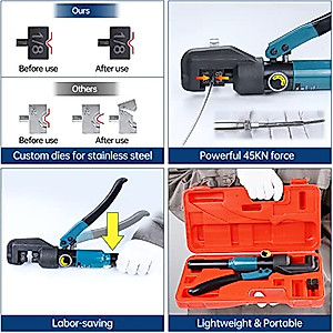 Muzata 45KN Upgraded Custom Hydraulic Hand Crimper Tool for 1/8" Stainless Steel Cable Railing Kit Hardware Wire Rope Swaging Kit with 2Pair 1/8" Dies CR09, CT1