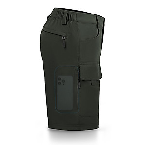 Hiauspor Men's Hiking Cargo Shorts 9"/10" Quick Dry Lightweight Waterproof for Golf Tactical Fishing Casual with 6 Pockets (Army Green, 34)