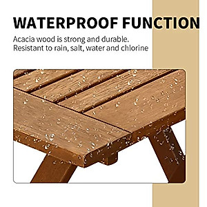 FDW 3-Piece Acacia Wood Folding Patio Bistro Set Outdoor Bistro Set Table and Chairs Set with 2 Chairs and Square Table for Pool Beach Backyard Balcony Porch Deck Garden Wooden Furniture, Natural