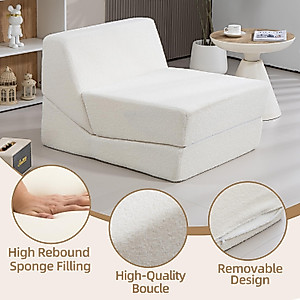 hyrfurn 3-in-1 Folding Sofa Bed with Memory Foam, Foldable Couch Bed for Living Room, Floor Couch Bed for Bedroom,White