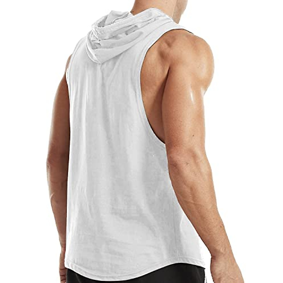 Men's Workout Bodybuilding Hoodies Tshirt Athletic Fitness Training Tank Tops Cotton Gym Hooded Top Cut Off Sleeveless Muscle T-Shirt 3 Pack Black+White+Red L