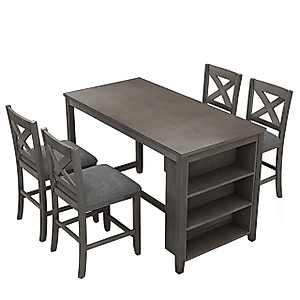 Bellemave Counter Height Dining Table Set for 4 5 Piece Bar Height Farmhouse Table and Chairs with Storage Shelf Dinning Room Small Breakfast Table Set Pub Table and Chairs Set of 4, Gray