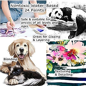 DukePik 24-Color Premium Watercolor Set - Vibrant, Artist-Grade Paints, Easy Blend, Non Toxic Water Colors, Perfect for Both Novice Children & Professional, Hobby Adult Painters