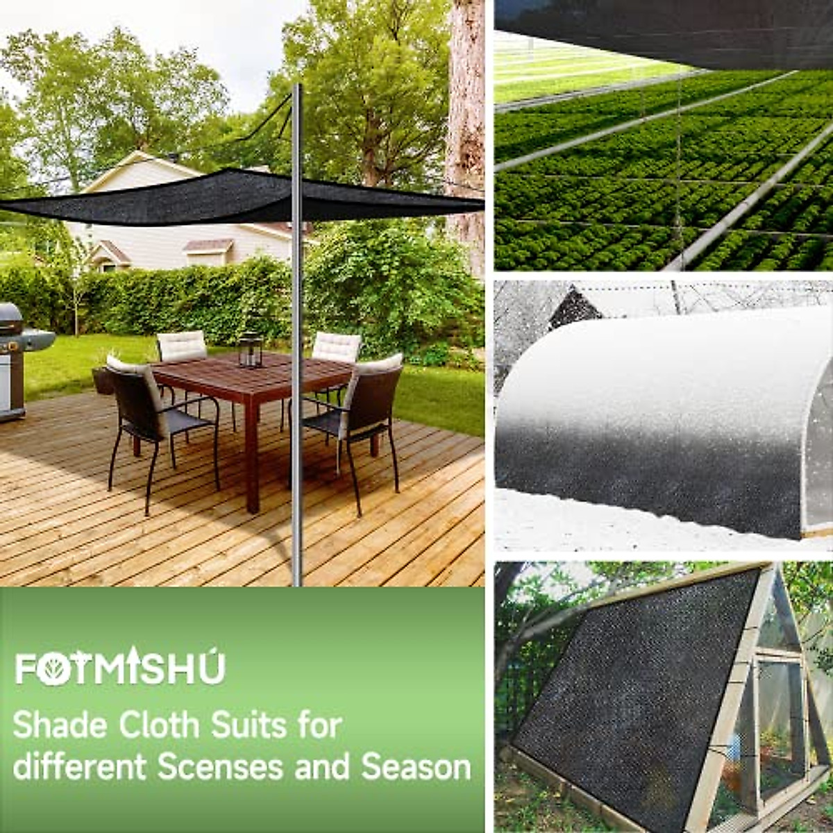 FOTMISHU 75%-80% Shade Cloth Anti-aging 6.5ftx10ft Sun Mesh UV Resistant Net, Sunblock Garden Shade Mesh Tarp for Plant Cover, Greenhouse, Barn or Kennel, Flowers, Plants,Used for 3 Years or Even Long