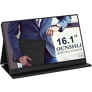 OUNSHLI Portable Monitor for Laptop 16.1 Inch Full HD 1080P Dual Computer Monitor USB C HDMI with Speakers, Flat Travel Monitor for MacBook Pro PS4 PS5 PC, Smart Cover&Screen Protector Included…