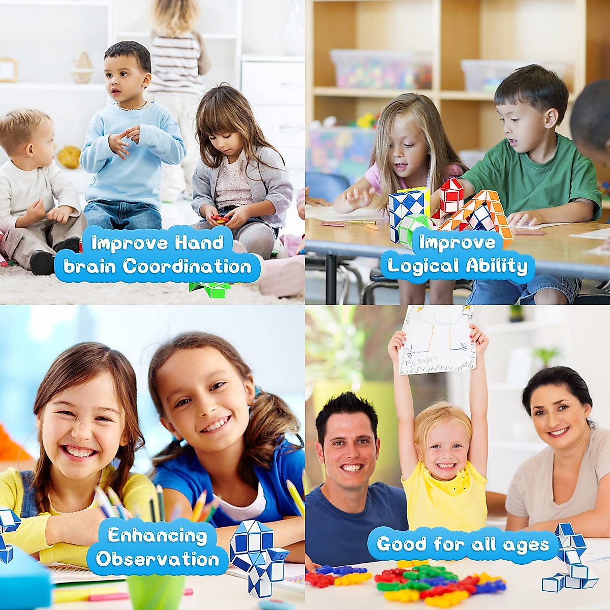 Ganowo Fidget Snake Cube Mini Twist Puzzle(12PACK) -Party Favors, Goody Bag Filler,Carnival Prizes,Classroom Rewards,School,Birthday Gift-Easter Egg Fillers for Kid Brain Teasers Speed Cube