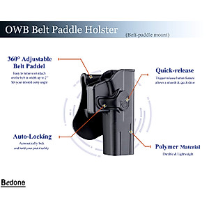 Gun Holster for Glock 21 Gen 1 2 3 4, Glock 20 Gen 1 2 3 4, OWB Paddle Holster, Outside Waistband Belt Tactical Holster, Open Carry Polymer Holster, 360° Adjustable & Fast Release - Right Handed