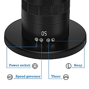 HealSmart Sufficient Size Bladeless Fan, Standing Fan, Tower Fan, 10 Speeds Settings, 10-Hour Timing Closure Bladeless Fan, Stylish And Modern Fan, Low Noise, 39 Inches, Black