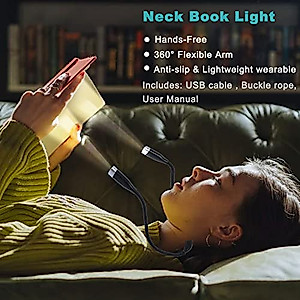 Book Light, Book Light for Reading in Bed, Fast Recharge, Neck Reading Light Slim with 3 Modes, Super Flexy, Hands Free Versatile Neck Light, Up to 70 Hours.Gift for Knitting, Sewing, Camping. (Black)