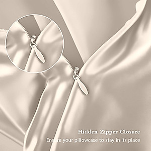 Silk Pillowcase for Hair and Skin, Mulberry Silk Pillow Cases Standard Size Anti Acne Cooling Beauty Sleep Both Sides Natural Silk Satin Pillow Covers with Hidden Zipper, Gifts for Women Men, Beige