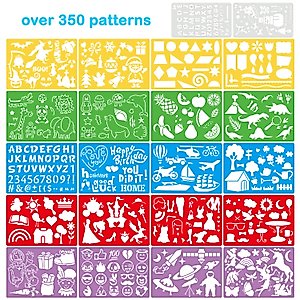 22 Pcs Drawing Painting Stencils for Kids, Over 350 Different Patterns, six Colors of Template for Kids Gift,Washable