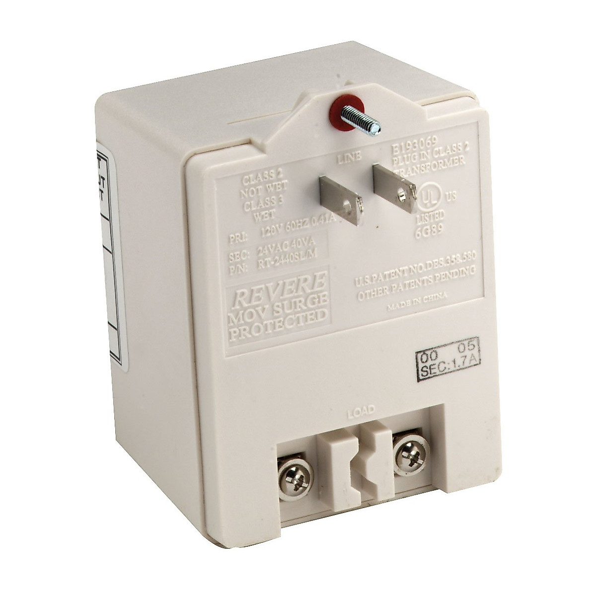 DynaLock 5325 5300 Series Plug-in Transformer, 120/24 VDC, 1.5 Amp