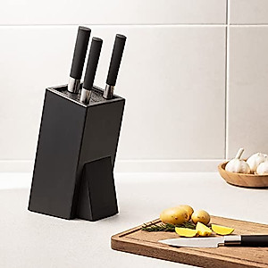 Navaris Universal Knife Block Holder - Rubber Wood Stand with Bristles to Fit Different Sizes of Knives - Angled Design, 9.8" x 5.9" x 4.1’" - Black