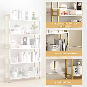 OSCHF Wide Open Shelf Bookcase - Modern 4-Tier Floor Standing Display Bookshelf with Three-Side Baffles for Home and Office, Storage Shelving in Warm White with Gold Frame