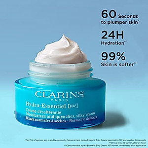 Clarins NEW Hydra-Essentiel Silky Cream|Intensely Hydrating Moisturizer|60 Seconds to Plumper Skin*|Nourishes, Comforts and Softens|Double Dose Hyaluronic Acid|Normal-Dry Skin|1.7 Ounces