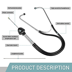 dawfall 1 PC Automotive Engine Stethoscope, Versatile Stainless Steel Mechanics Cylinder Stethoscope, Automotive Diagnostic and Measurement Tools, Universal for Most Cars (Black & Silver)