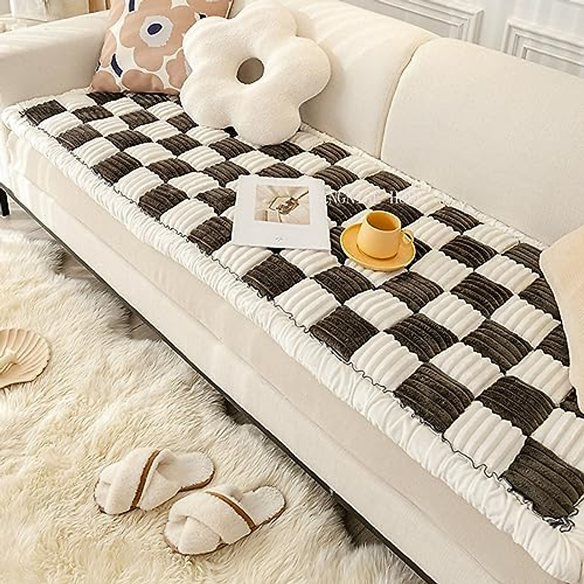 Funny Fuzzy Couch Cover, Machine Washable Couch Covers for Pets Dogs Cats, Large Plaid Square Pet Mat Bed Couch Cover, Blanket Sofa, Couch Cover Mattress Protector Furniture Protector for Dog, Pet, Ca