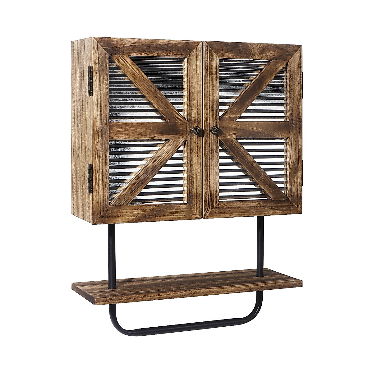 Butizone Small Bathroom Wall Cabinet, 17x21'' Barndoor Medicine Cabinet Wall Mount, 3 Tier Rustic Bathroom Storage Cabinet Over Toilet with Adjustable Shelf and Towel Bar for Bathroom Laundry Room