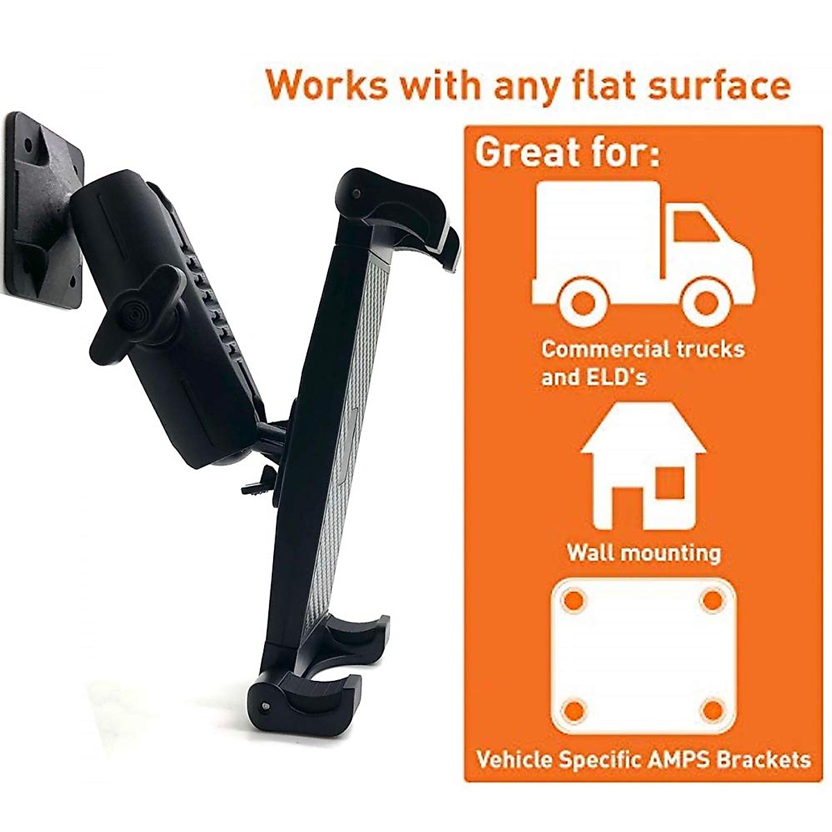Heavy Duty Tablet GPS Smartphone AMPS Drill Base Dash ELD Mount for Truck Van Commercial Vehicle Semi Fleet Limo (Holder fit all Tablets & Phones iPhone)