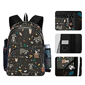 ALAZA Raccoon Owl Cartoon School Bag Casual Daypack Book Bags for Primary Junior High School