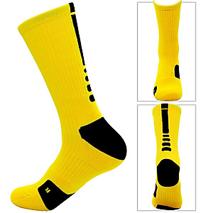 MUMUBREAL Men's Cushioned Compression Sport Socks, Yellow/Black, One Size (3pack)