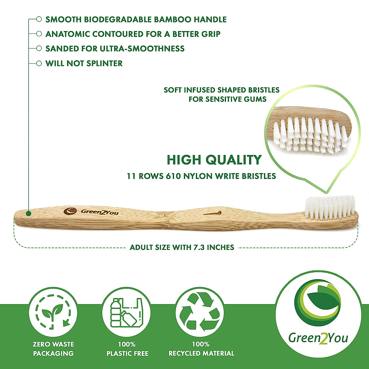 Green2You - Set of 4 Bamboo Toothbrushes