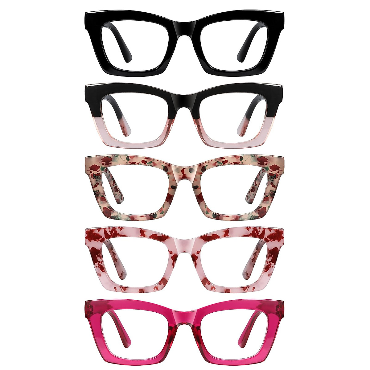 XXZQRYHN Oprah Reading Glasses for Women-5 Pack Blue Light Blocking Square Fashion Readers with Spring Hinge Computer Eyeglasses(Mix1, 1.50x)