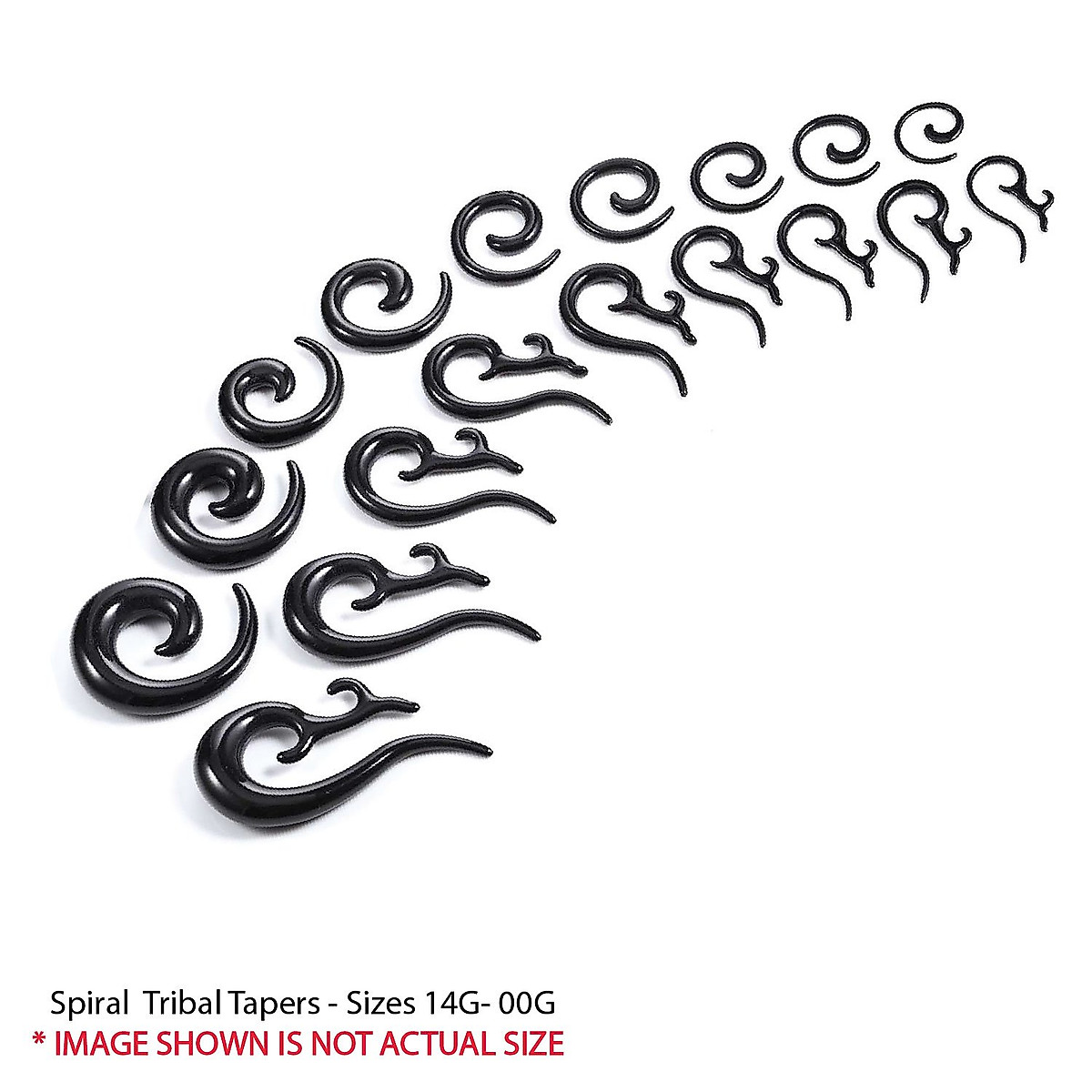 BodyJ4You Black Plugs Kit with Spiral and Tribal Tapers Kit 54 pieces Gauges Kit 14G-00G Stretching Set