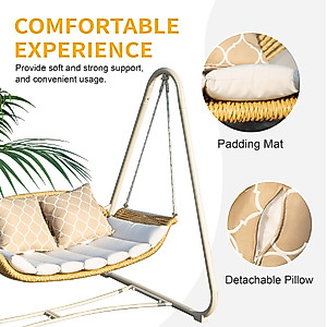 Domi Outdoor Patio Porch Swing, 2-Seat Hanging Swing Chair with Thickened Cushions and Pillow, Rattan Porch Swing Chair Outdoor Hammock Chair for Porch, Backyard, Garden