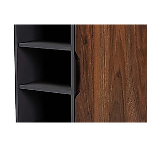 Baxton Studio Idina Mid-Century Modern Two-Tone Walnut Brown and Grey Finished Wood 1-Door Shoe Cabinet