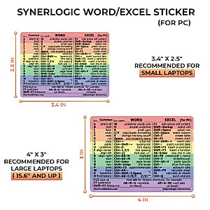SYNERLOGIC Microsoft Word/Excel (for Windows) Reference Guide Keyboard Shortcut Sticker, Laminated, No-Residue Vinyl (Rainbow/Small)