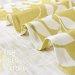 Treatmentex Valance Curtain for Window 15" Leaf Print Kitchen Valances, Mustard Yellow and White, 52" w 1 Panel