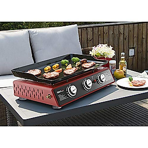 Royal Gourmet PD1301R Portable 24-Inch 3-Burner Table Top Gas Grill Griddle with Cover, 25,500 BTUs, Outdoor Cooking Camping or Tailgating, Red