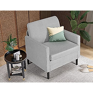 TYBOATLE Modern Upholstered Linen Fabric Accent Arm Chairs, Living Room Single Sofa Chair with Metal Legs, Comfy Reading Lounge Armchair for Small Spaces, Apartment, Bedroom, Office (Light Grey)