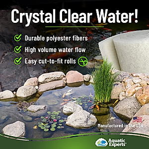 Classic Koi Pond Filter Pad FINE - White Bulk Roll Pond Filter Media, Ultra-Durable Pond Filters for Outdoor Ponds, Reusable Fish Pond Filter Material, USA, Aquatic Experts (3/4" - 1" x 12" x 72")