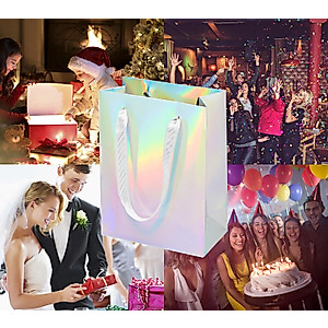 UnicoPak Iridescent Gift Bags, 30 Pcs Small Size 6x3.2x8 Inch Cardboard Paper with Waterproof Glossy Finish, Party Favor Bags for Birthday, Wedding, Bridal Shower