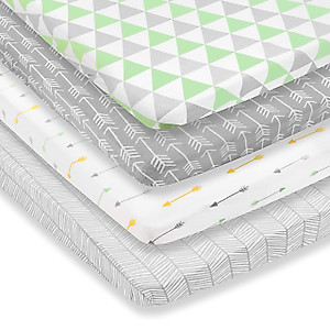 Pack n Play Sheets – Premium Pack and Play Sheets 4 Pack – 100% Super Soft Jersey Knit Cotton Playard Mattress Sheets – Portable Playpen Fitted Play Yard Mini Crib Sheet for Boy & Girl (24 x 38 x 5)