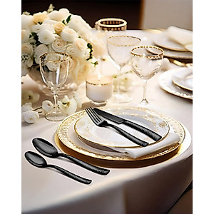 Black Hammered Silverware Set,40-Piece Stainless Steel Heavy Duty Flatware Set for 8,Food-Grade Tableware Cutlery Set, Mirror Utensil Sets for Home Restaurant