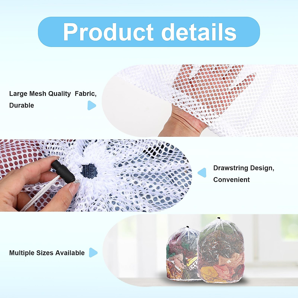 simarro 2Pcs Large Laundry Mesh Bags, Reusable Laundry Bag with Drawstring Travel Laundry Bag Heavy Duty Dirty Clothes Washing Machine Bag for Cloths Blouse Underwear(23.6x19.7inch+31.5x23.6inch)