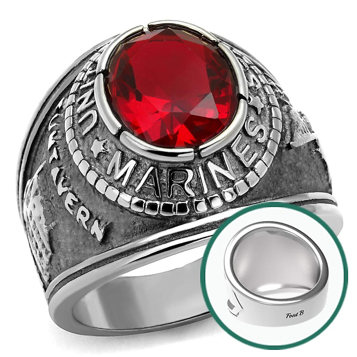 YVO Customizable Marines Ring - Free Engraving Included - Stainless Steel - Size 13