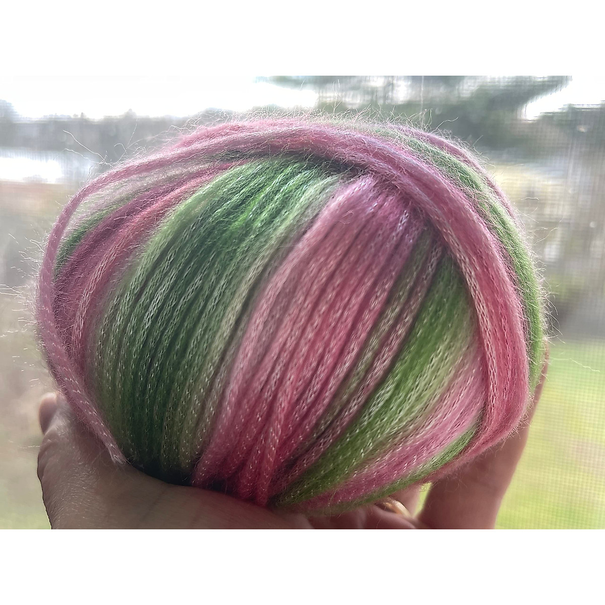 Strawberries & Limes (Pinks & Greens) Picasso Fuzzy with Subtle Sheen Yarn, Polyester, Acrylic Blend 50 gram 125 Yards